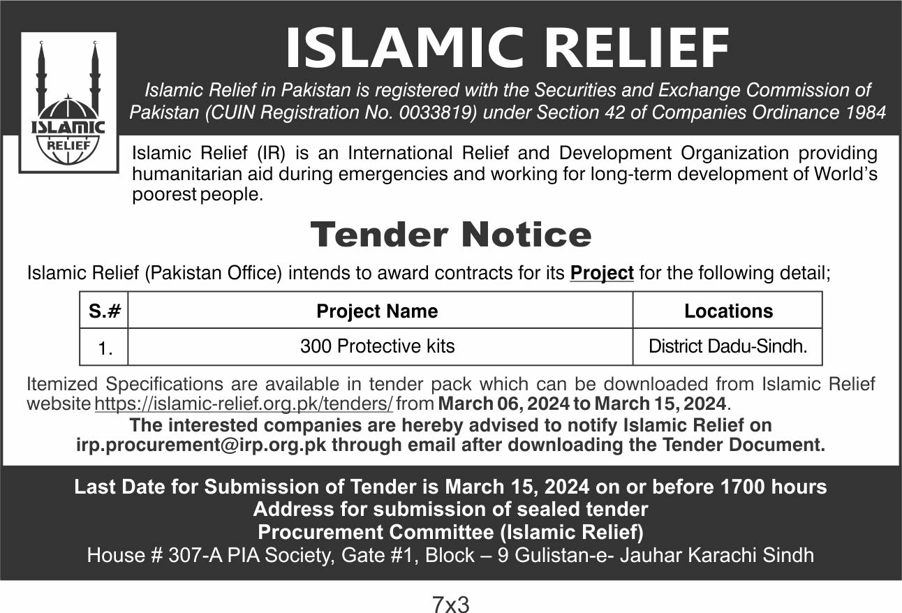 TENDERS - IR PakistanIR Pakistan