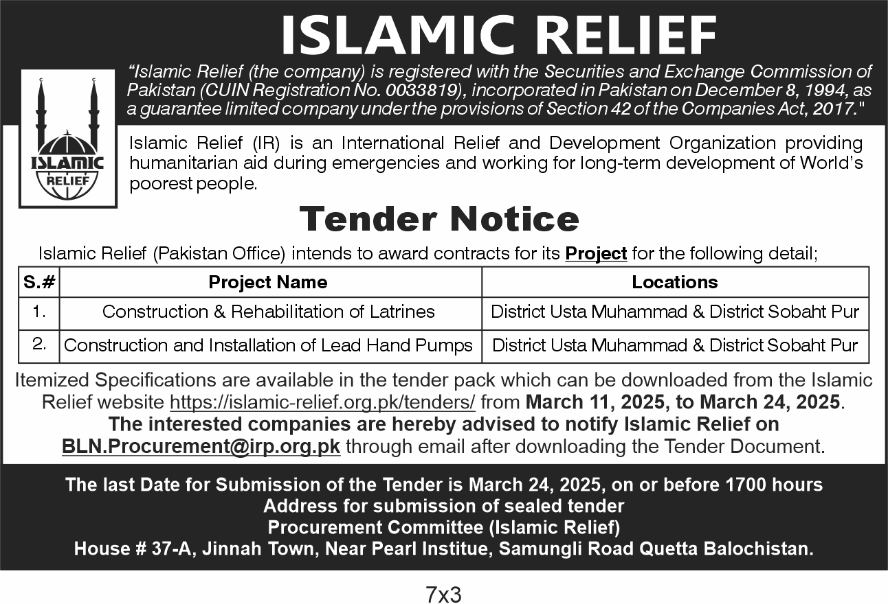 TENDERS - IR PakistanIR Pakistan